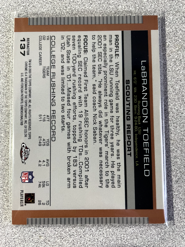 2003 Topps Chrome Draft Picks & Prospects LaBrandon Toefield Gold ...