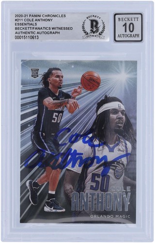 Cole Anthony Magic Signed 2020-21 Panini Chronicles #211 BAS 10 Rookie ...