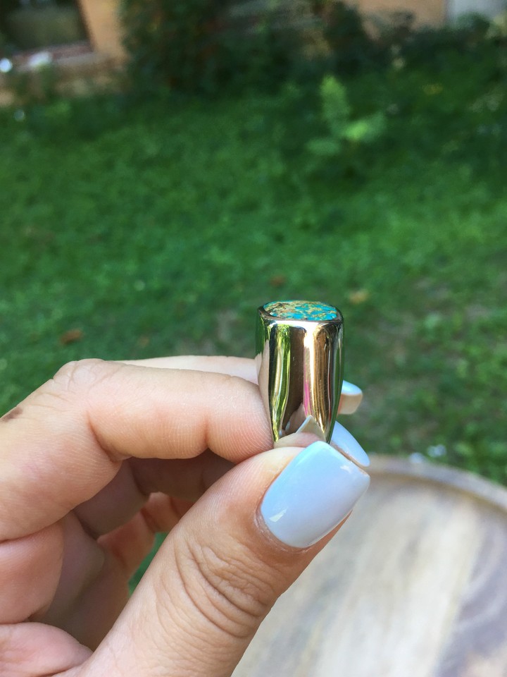 Horizontal Oval Spider web Neyshabour Turquoise Sterling Silver ...