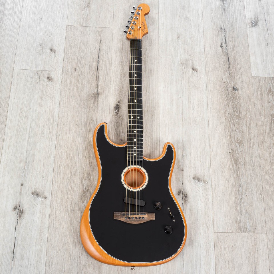 Fender American Acoustasonic Stratocaster Guitar, Ebony, Matte Black (B ...
