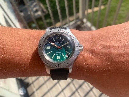 Vostok Amphibia dive watch model# 120848 Blue-Green dial (mesh band ...