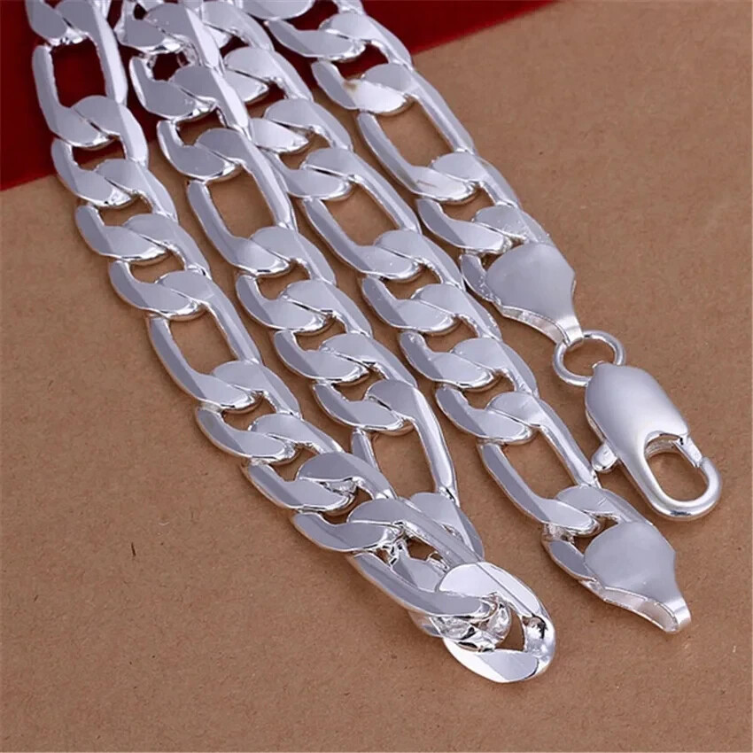 925 Sterling Silver necklace classic 12MM Cuban chain 18-30 inch ...