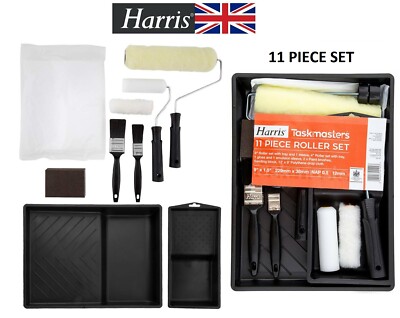 Harris 11 Piece Paint Roller Tray Brush Set Kit Decorating Emulsion ...