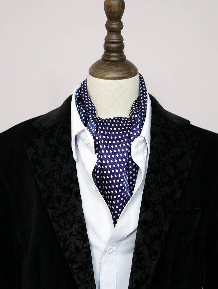Men's 100 Silk Scarf Polka Dot Neckerchief Double Layer Cravat For Suit ...