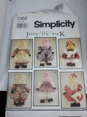 Simplicity 7360 Jiffy Six Pack 18" Stuffed Pig Dolls & Clothes Sewing ...