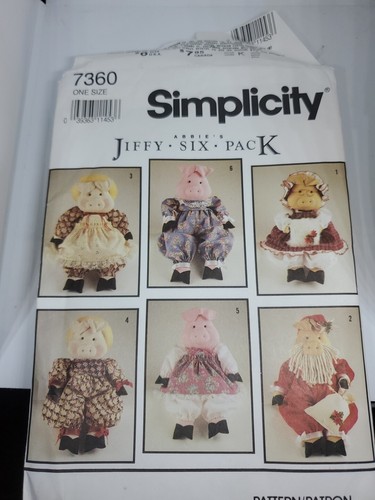 Simplicity 7360 Jiffy Six Pack 18" Stuffed Pig Dolls & Clothes Sewing ...