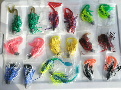 18 Saltwater Jigs - Jig hook w/ skirt and Plastic Trailer - Scampi Jigs ...