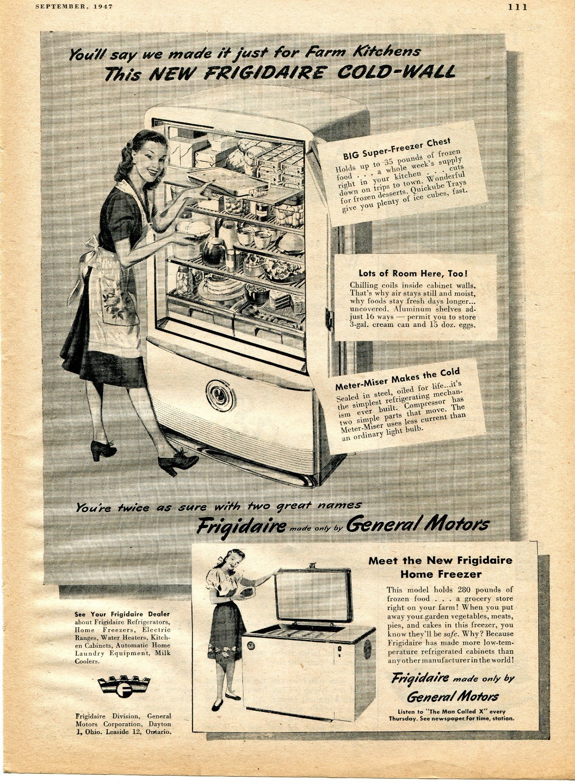 1947 Print Ad of GM General Motors Frigidaire Cold-Wall Refrigerator ...