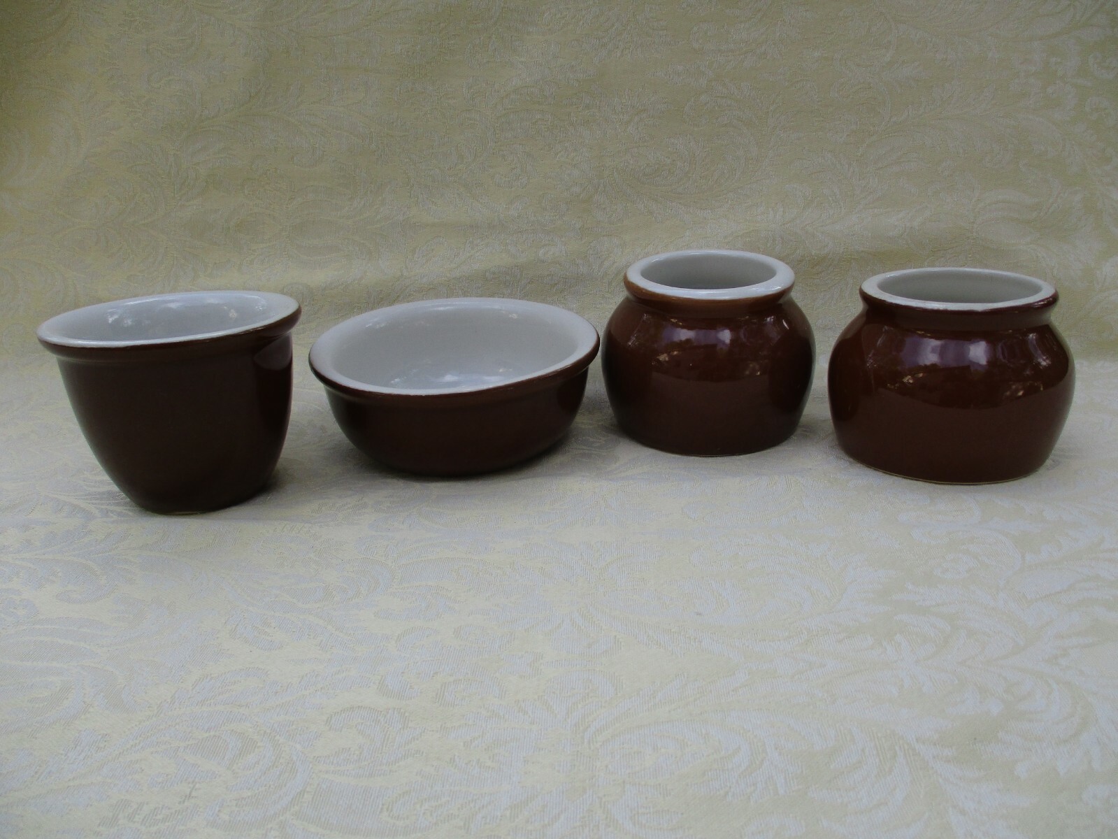 Lot of 4 Vintage Brown Hall Pottery Ramekin, Fruit & Bean Pot Bowls ...