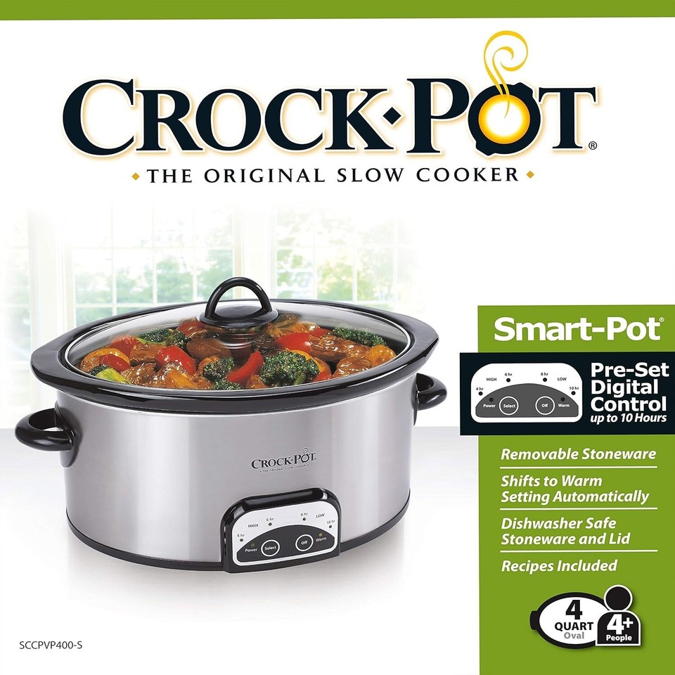 Crock-Pot 4-Quart Smart-Pot Programmable Slow Cooker Silver SCCPVP400-S ...