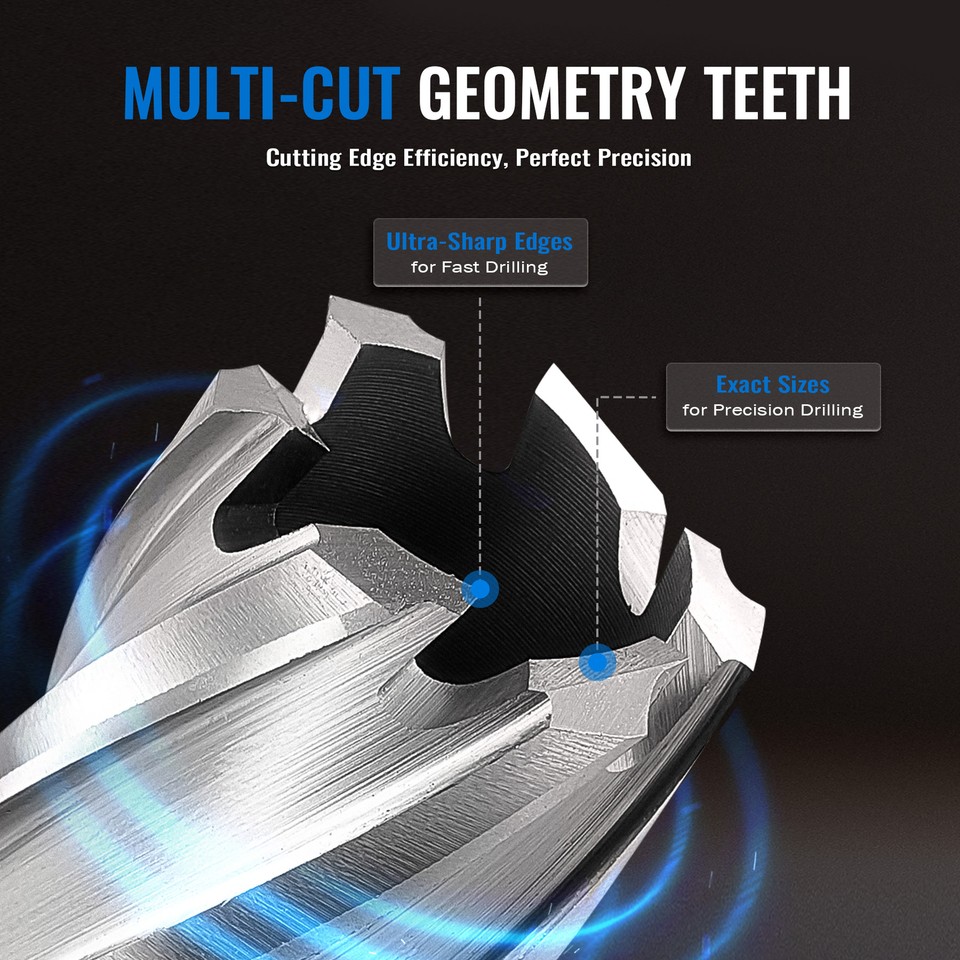 6pc Annular Cutter Set 1/2" to 1-1/16" Dia 2" Depth Mag Drill Bit w 2 ...