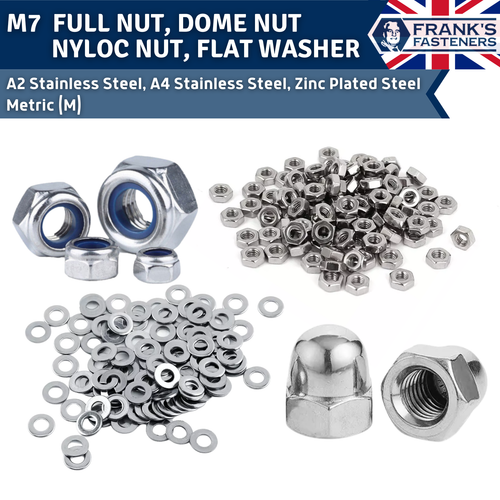 M7 WASHERS NUTS HEX FULL NYLOC DOME NUT ZINC PLATED STEEL A2 A4 ...