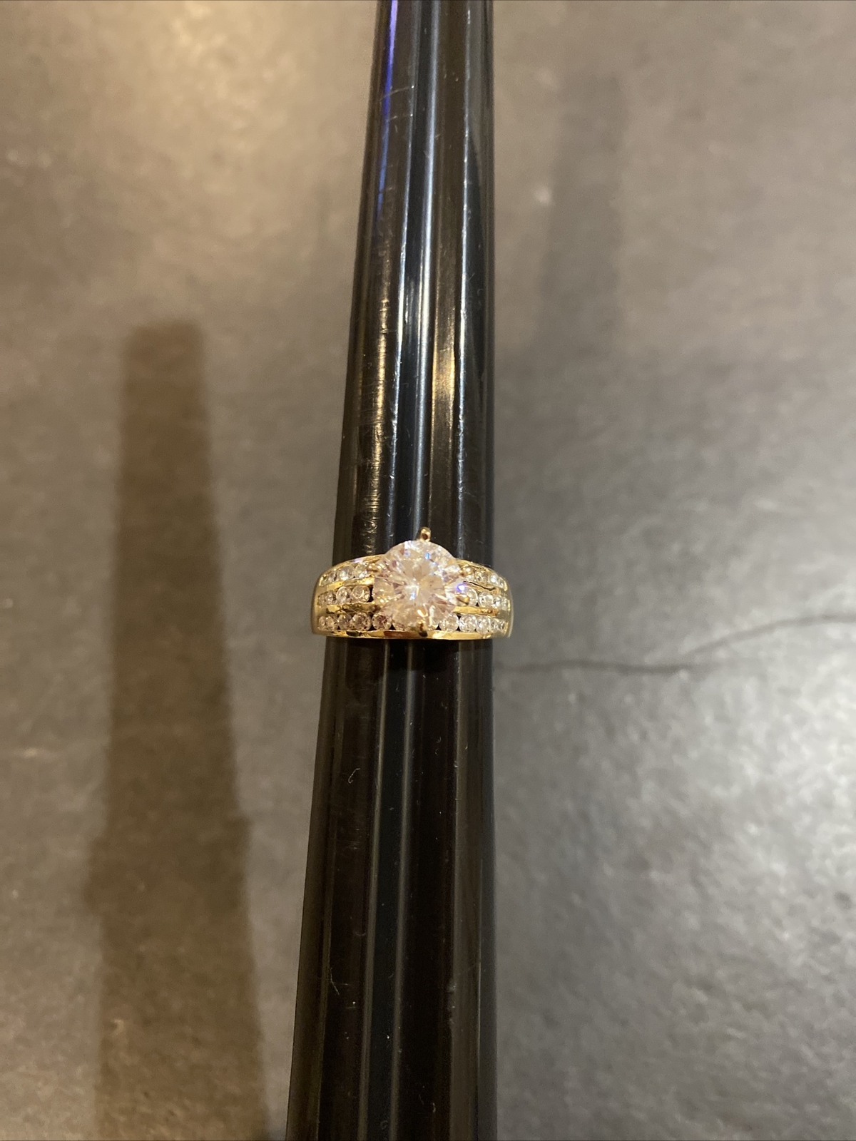 Signed DQ 14k Yellow Gold Cubic Zirconia CZ Engagement Ring Size: 7.5 ...