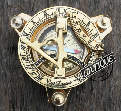 Vintage Handmade Brass Nautical Sundial Compass Marine Sun Clock ...