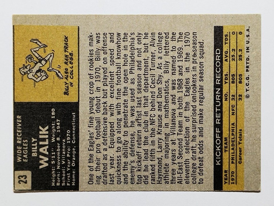 1971 Topps #23 Billy Walik RC (VGEX) | eBay