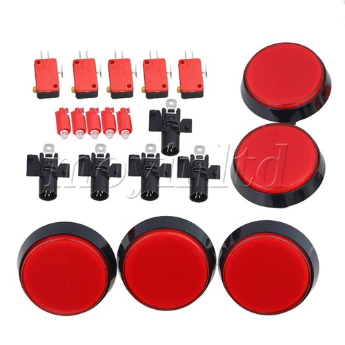 5 x Arcade Game Player Red Round Push Button Switch 60mm Dia DC 12V LED ...