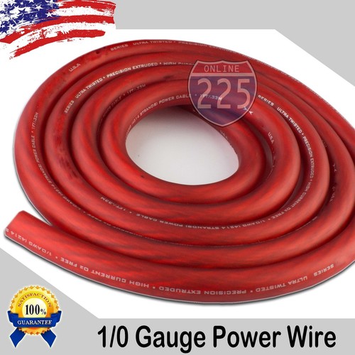 25 Ft True 1/0 0 AWG Gauge Power Positive Wire Strand Cable 25' Red ...