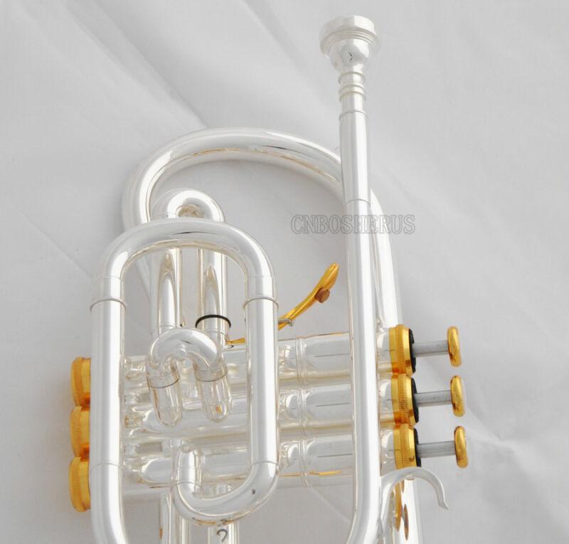 High Grade Silver Gold plated Cornet Bb Keys Double Triggers Trumpet ...