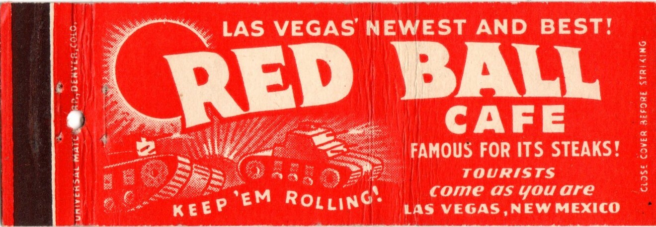 RED BALL CAFE Las Vegas New Mexico Matchcover Matchbook Vintage ...