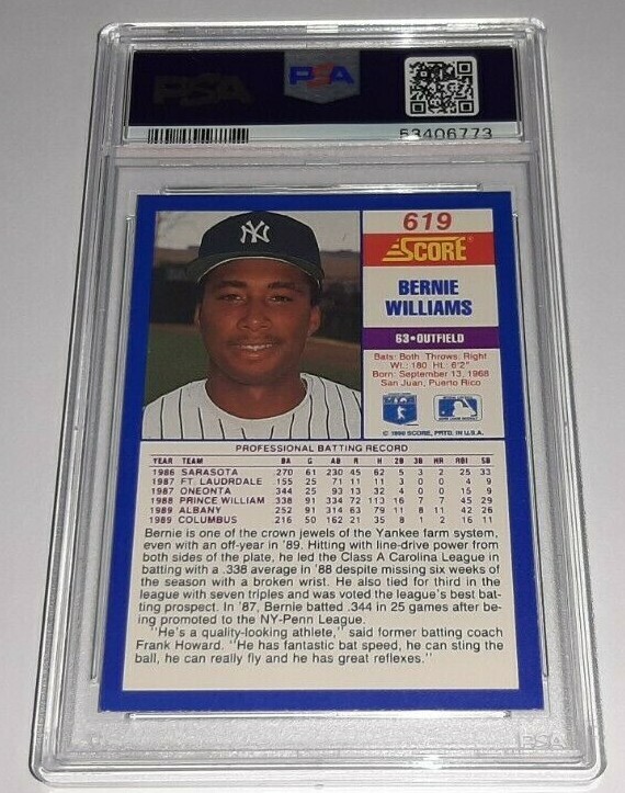 1990 Score #619 Bernie Williams Rookie Card RC Graded PSA 9 Mint ...