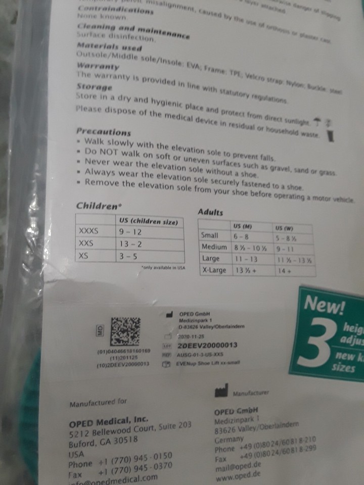 Even Up Shoe Lift Leveler Height Adjustable XX Small XXS Kids Size 13-2 ...