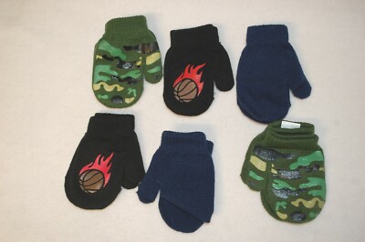 Baby Toddler Boys 6 PR LOT MITTENS Stretch Knit GREEN CAMO Navy Blue ...
