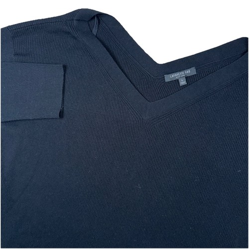 Lafayette 148 Black V-Neck Ribbed Classic Capsule Basic Long Sleeve ...