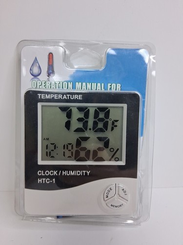 HTC-1 Digital Alarm Clock Thermometer Hygrometer Indoor Room BLACK ...