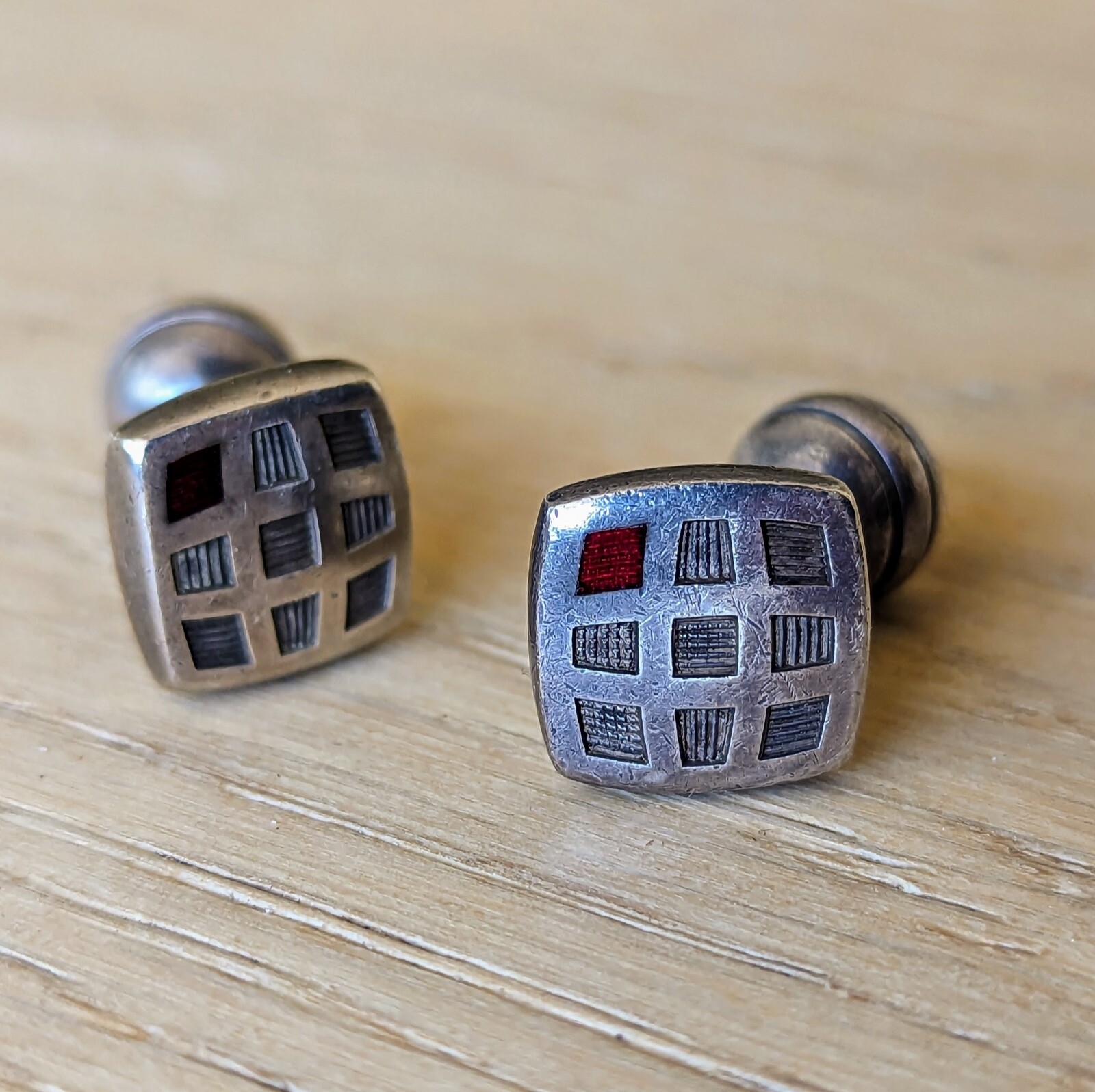 Pair of Marked Silver and Red Enamel Square Ball Return Cufflinks | eBay