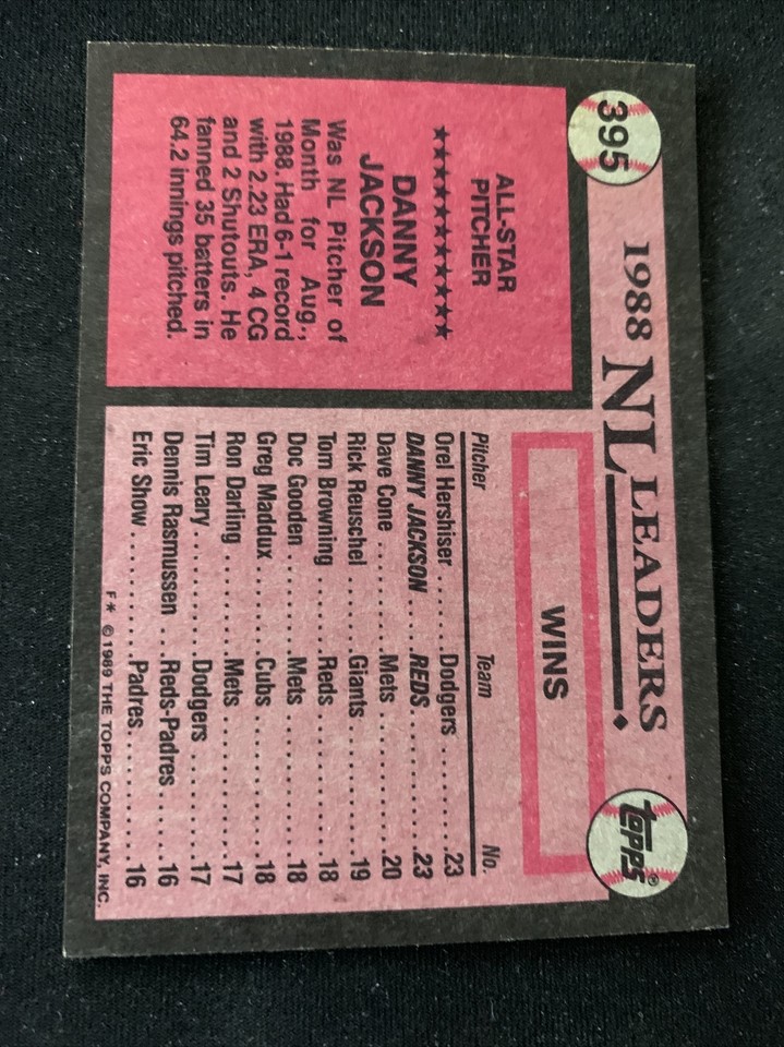 1989 Topps All Star Card #395 Danny Jackson Cincinnati Reds NmMt Free ...