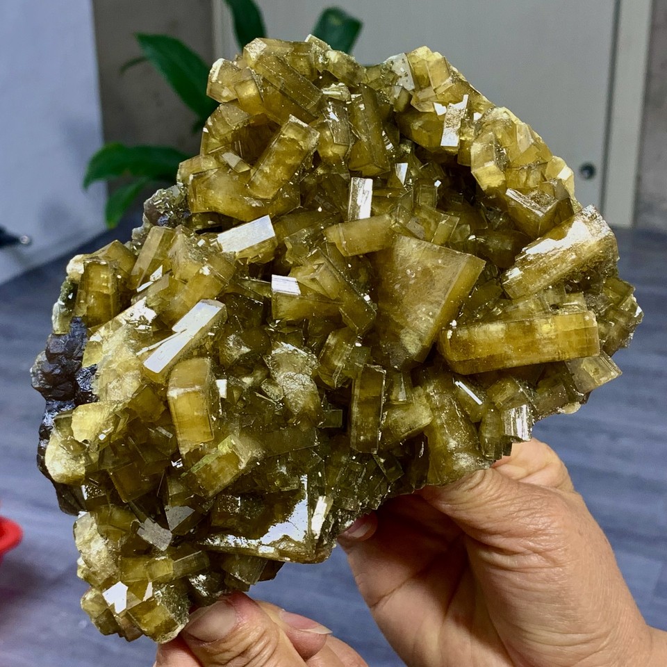 5.24LB Shiny Golden Cuboid Barite Crystal Based on the Purple Spherical ...