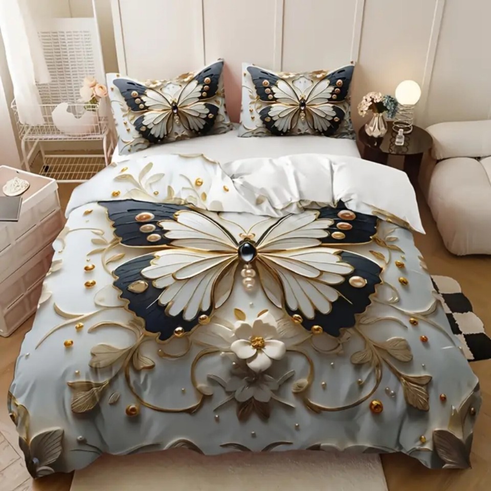 3pcs Butterfly Floral Duvet Cover Set 1 Duvet Cover 2 Pillowcases ...