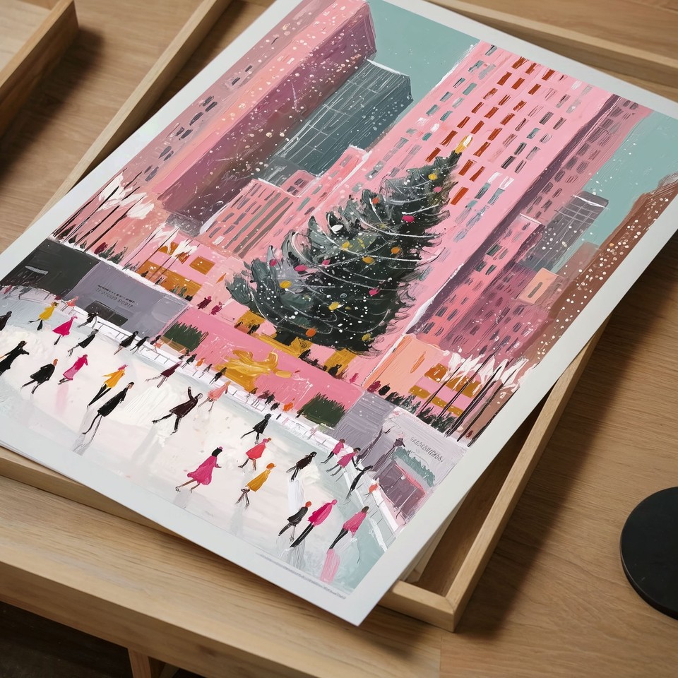 Rockefeller Center Christmas Poster , NYC Ice Rink, Winter Holiday Wall ...