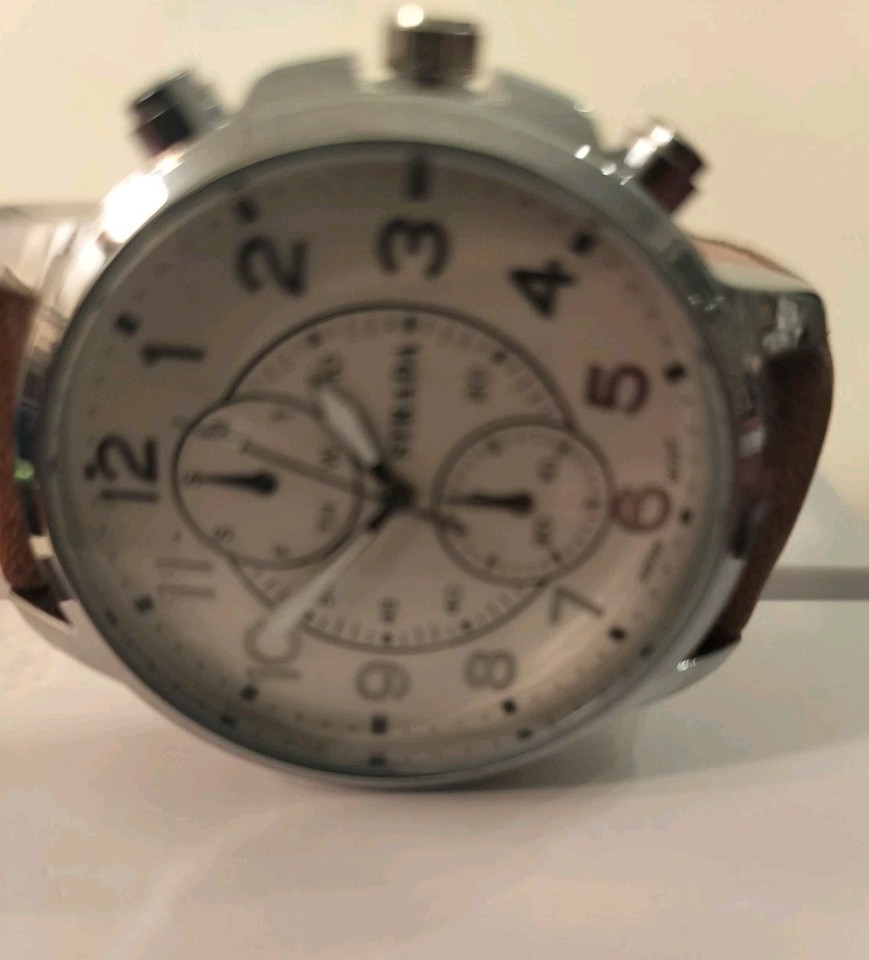 Lady's Stop Watch White Face With Day Display Brown Strap With ...