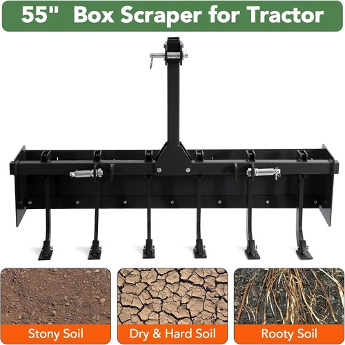 55" Width Box Blade Tractor Attachment W/6 Scarifier Shank for Cat 0 ...