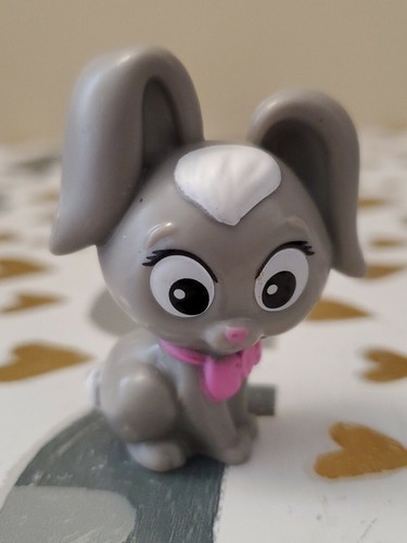BARBIE DOLL PETS GRAY BUNNY RABBIT SITTING WITH PINK BOW BIG EYES ...
