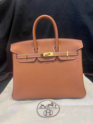 HERMES 2022 BIRKIN 25 HANDBAG LEATHER BROWN/GOLD LOCK AND KEY DUST BAG ...