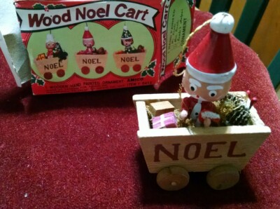 WOOD NOEL CART HAND PAINTED MR SANTA ORNAMENT AMICO #6412 1979 | eBay