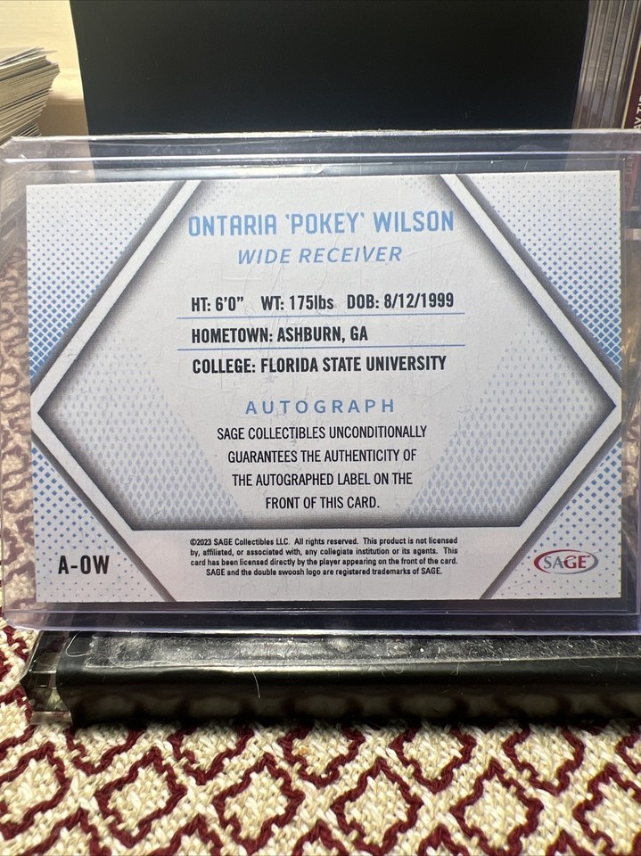 2023 Sage Ontaria Pokey Wilson RC Auto #A-OW Red Foil Rookie Florida ...