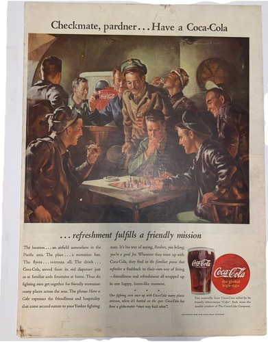 1945 Coca Cola Soft Drink Coke Vintage Color Print Ad Soldiers Ephemera ...