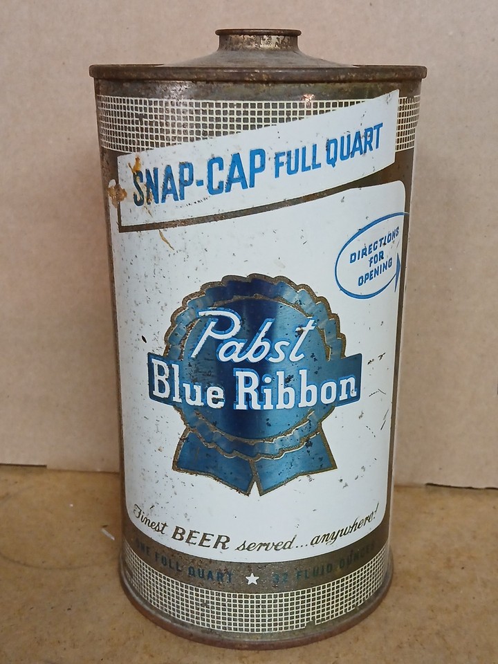 Pabst Blue Ribbon Cone Top Beer Can 32 oz Snap Cap Quart Vintage Brew ...