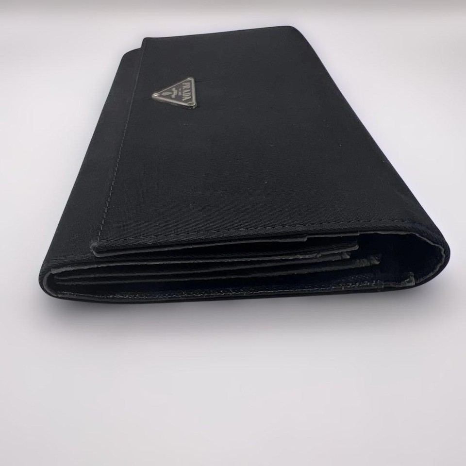 PRADA Nylon Long Wallet Black Triangular Plate Authentic Vintage Unisex ...
