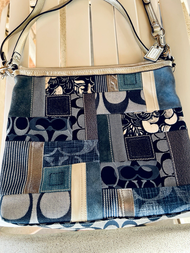 COACH SIGNATURE PATCHWORK SHOULDER BAG GREAT COND MULTI-COLOR BLUES | eBay