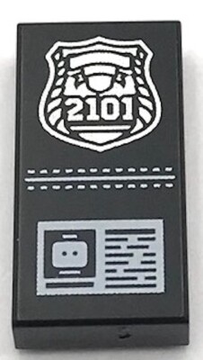 Lego New Black Tile Flat Smooth 1 x 2 Silver Police Badge with '2101 ...
