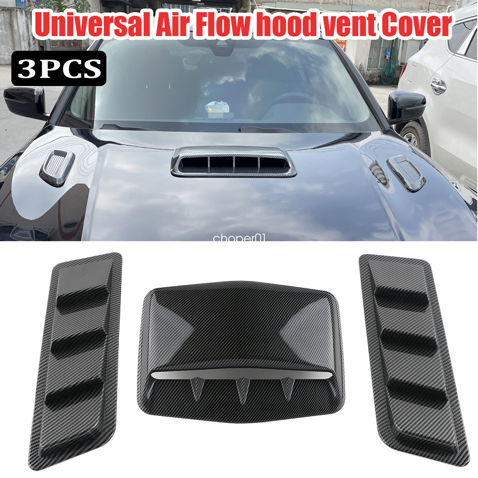 3x Car Bonnet Louver Hood Air Vent Grille Panel Scoop For Mustang Audi ...