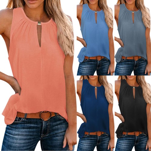 Women Summer Solid Low-cut Vest Sleeveless T-Shirt V Neck Tank Top ...