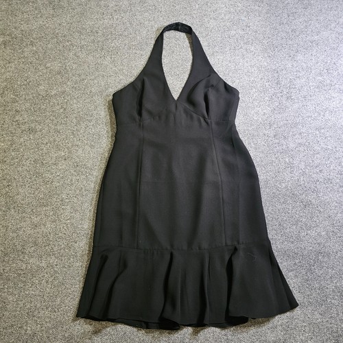 Chaps Dress Womens 14 Black Halter Short Fitted Ruffle Hem Cocktail LBD ...