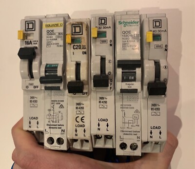 Square D QOE QOVS RCBO 6a 10a 16a 20a 32a 40a 50a Amp Type B C D VAT ...