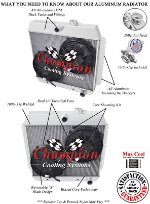 3 Row Kool Champion Radiator W/ 2 10" Fans for 1949-1954 Chevrolet Cars ...
