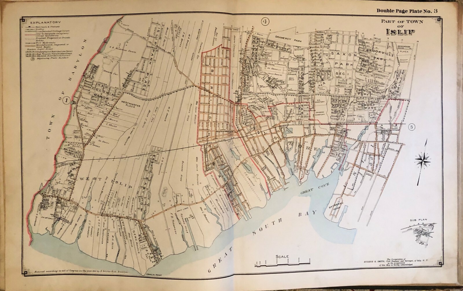 1915 WEST ISLIP BAYSHORE SUFFOLK COUNTY LONG ISLAND NEW YORK ATLAS MAP ...